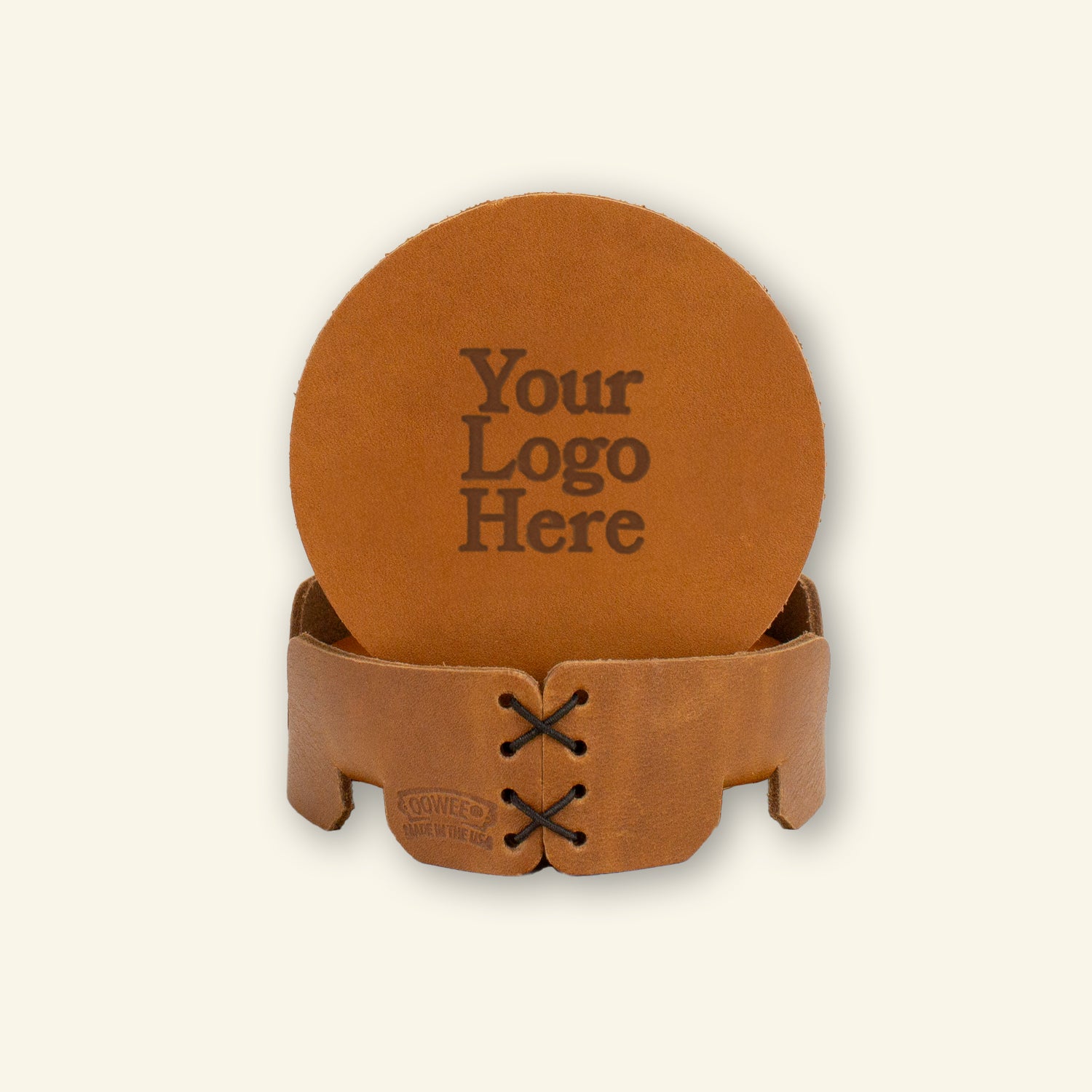 Round Leather Coaster Set of 4 with Holder and Gift Box- Free Personal ...