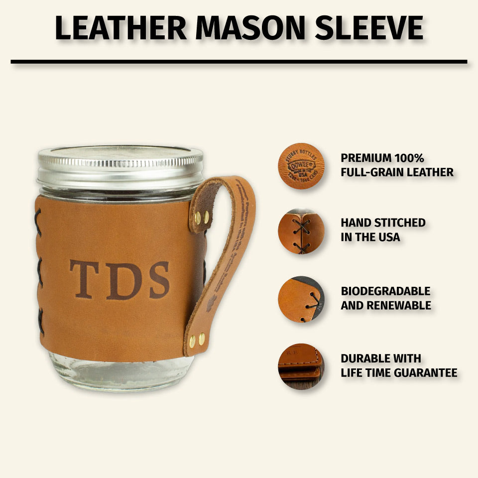 Leather Wide-Mouth Mason sleeve and Jar set- Gift Box - Free Personali ...